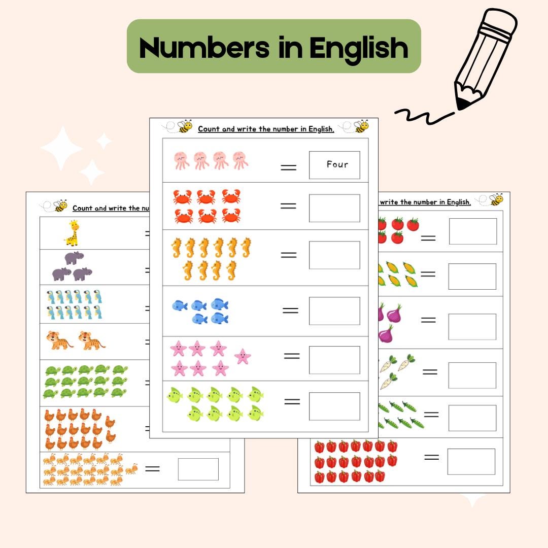 Numbers in English Worksheet - Etsy