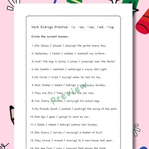 Grammar Practice for Kids (primary 2–4) / Verb Endings Worksheets: -s ...