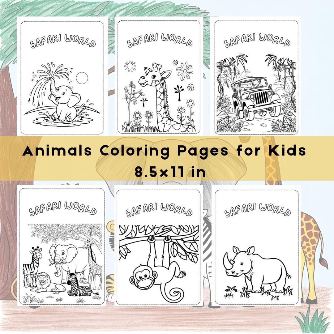 Fun Jungle Animals – Printable Safari Coloring Pages for Kids – 8.5x11 ...