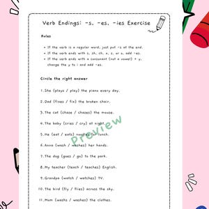 Grammar Practice for Kids (primary 2–4) / Verb Endings Worksheets: -s ...