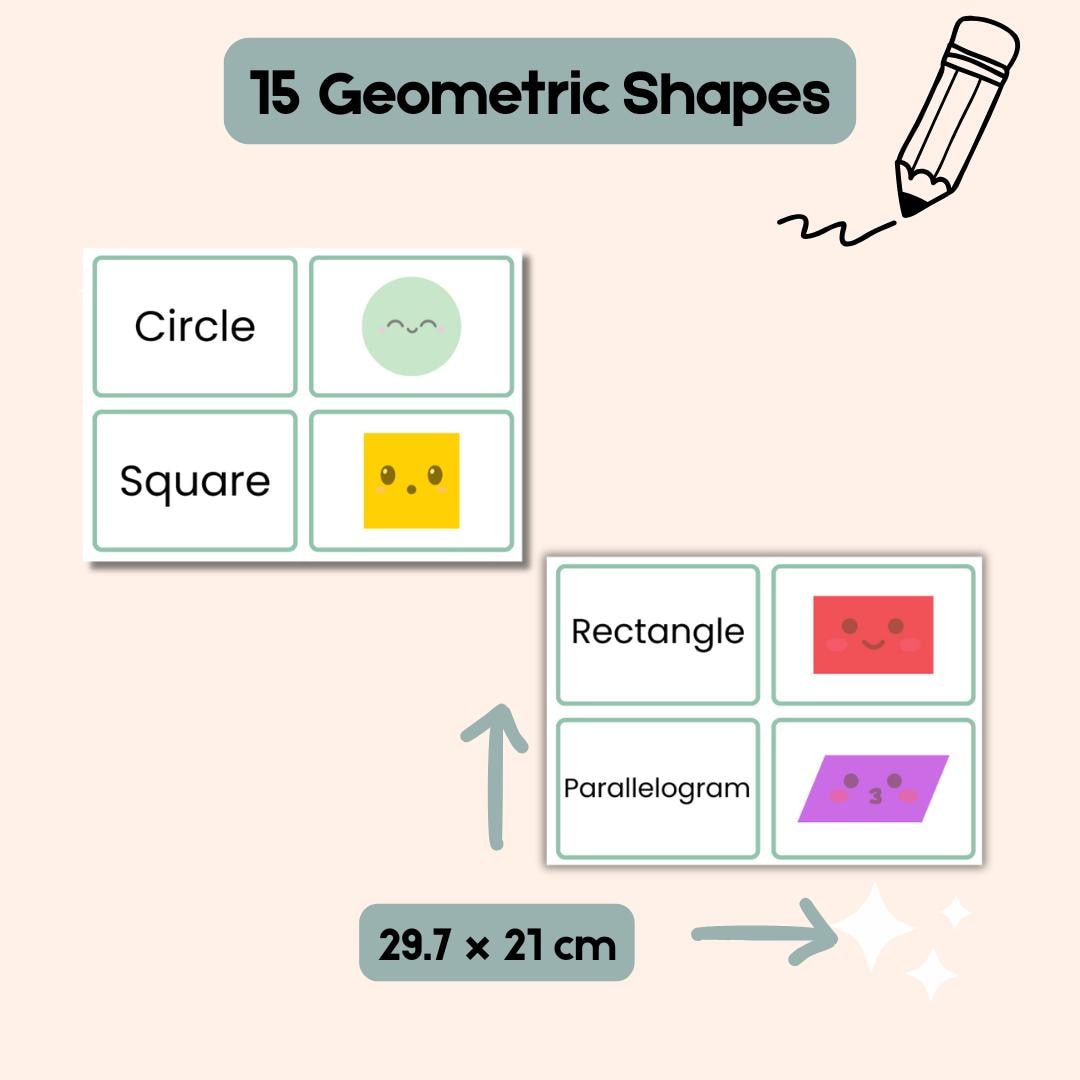 15 Geometric Shapes / Flashcards Printable - Etsy