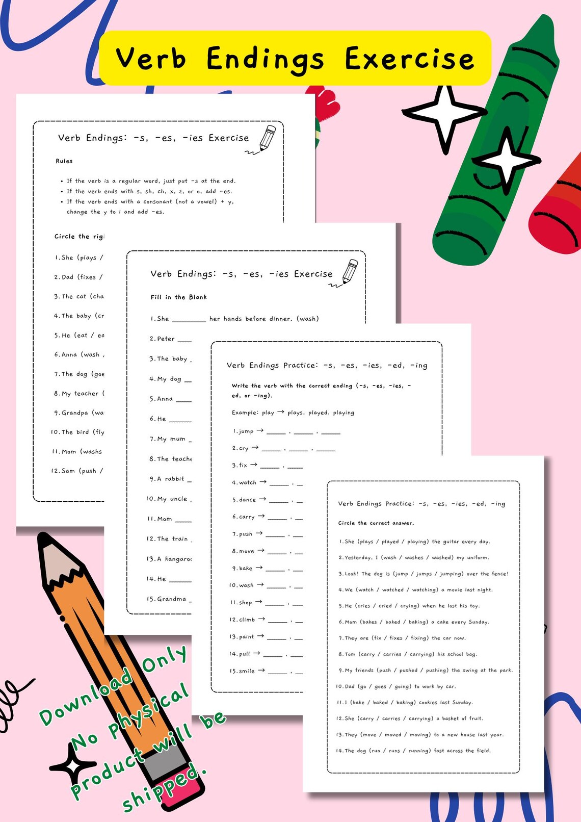 Grammar Practice for Kids (primary 2–4) / Verb Endings Worksheets: -s ...