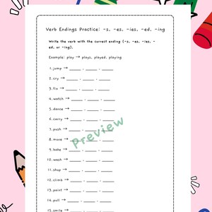 Grammar Practice for Kids (primary 2–4) / Verb Endings Worksheets: -s ...