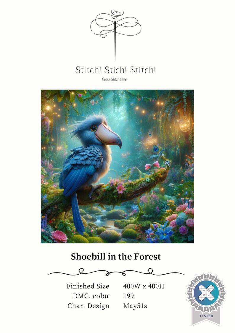 PDF [Shoebill in the Forest] Cross Stitch Pattern| Pattern Keeper | 25ct Evenweave | 199 Colors ...
