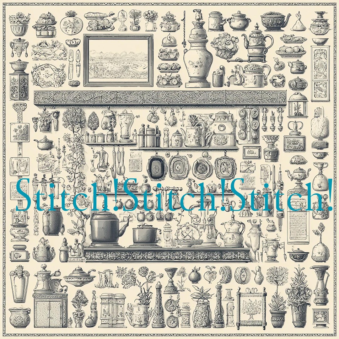 PDF&DIZE [kitchen of Utensils] Cross Stitch Pattern | 25ct | 53colors ...