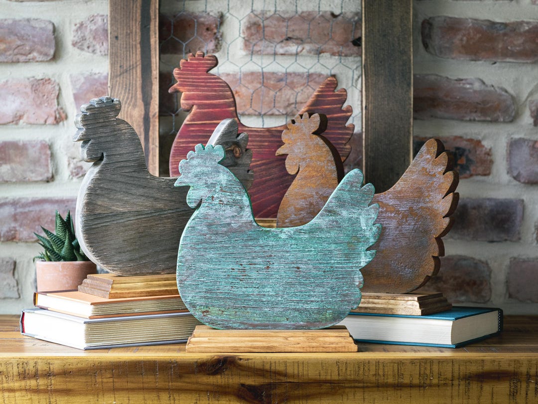 Handmade Wood Hen Chicken Home Decor – Rustic Distressed Farmhouse ...