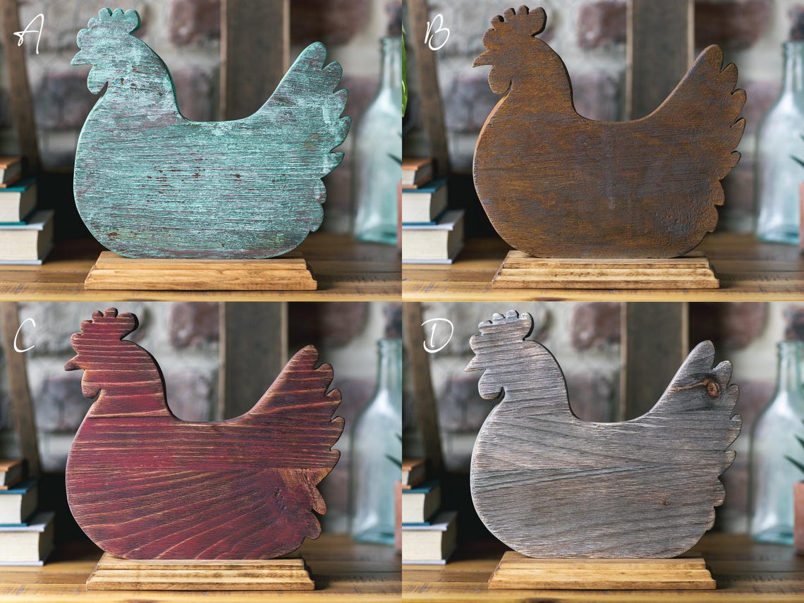 Handmade Wood Hen Chicken Home Decor – Rustic Distressed Farmhouse ...