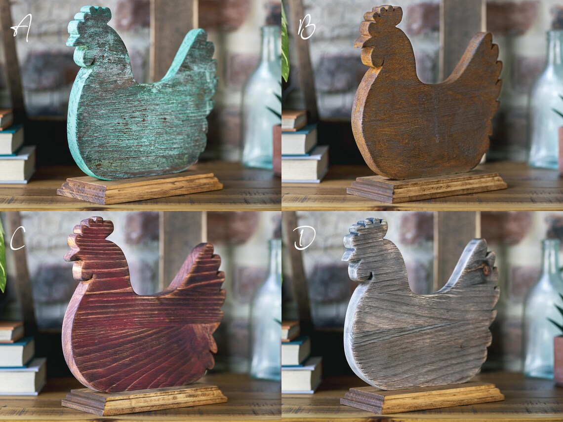 Handmade Wood Hen Chicken Home Decor – Rustic Distressed Farmhouse ...