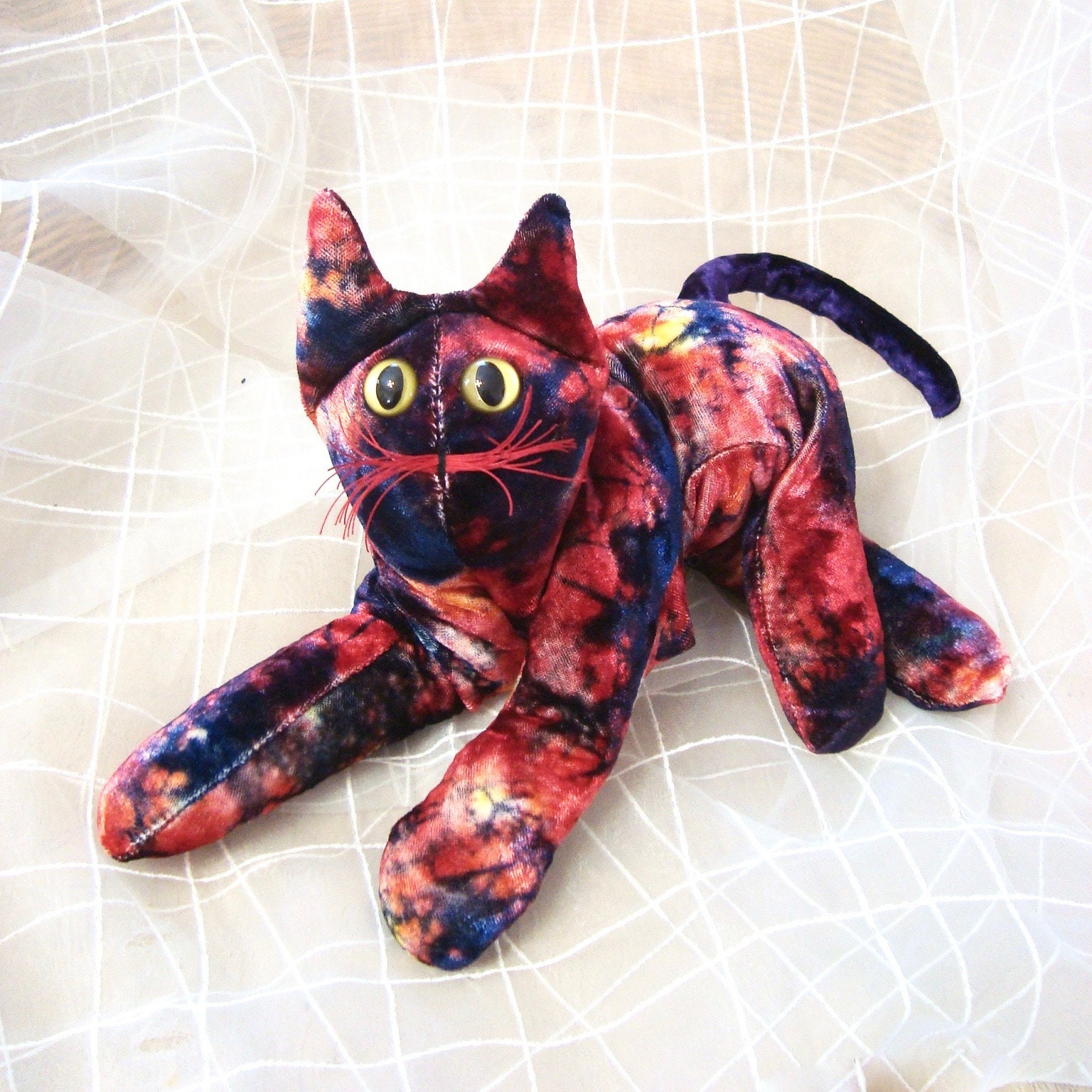 Violet velvet stuffed cat pretty and floppy ! Art & Collectibles Art ...