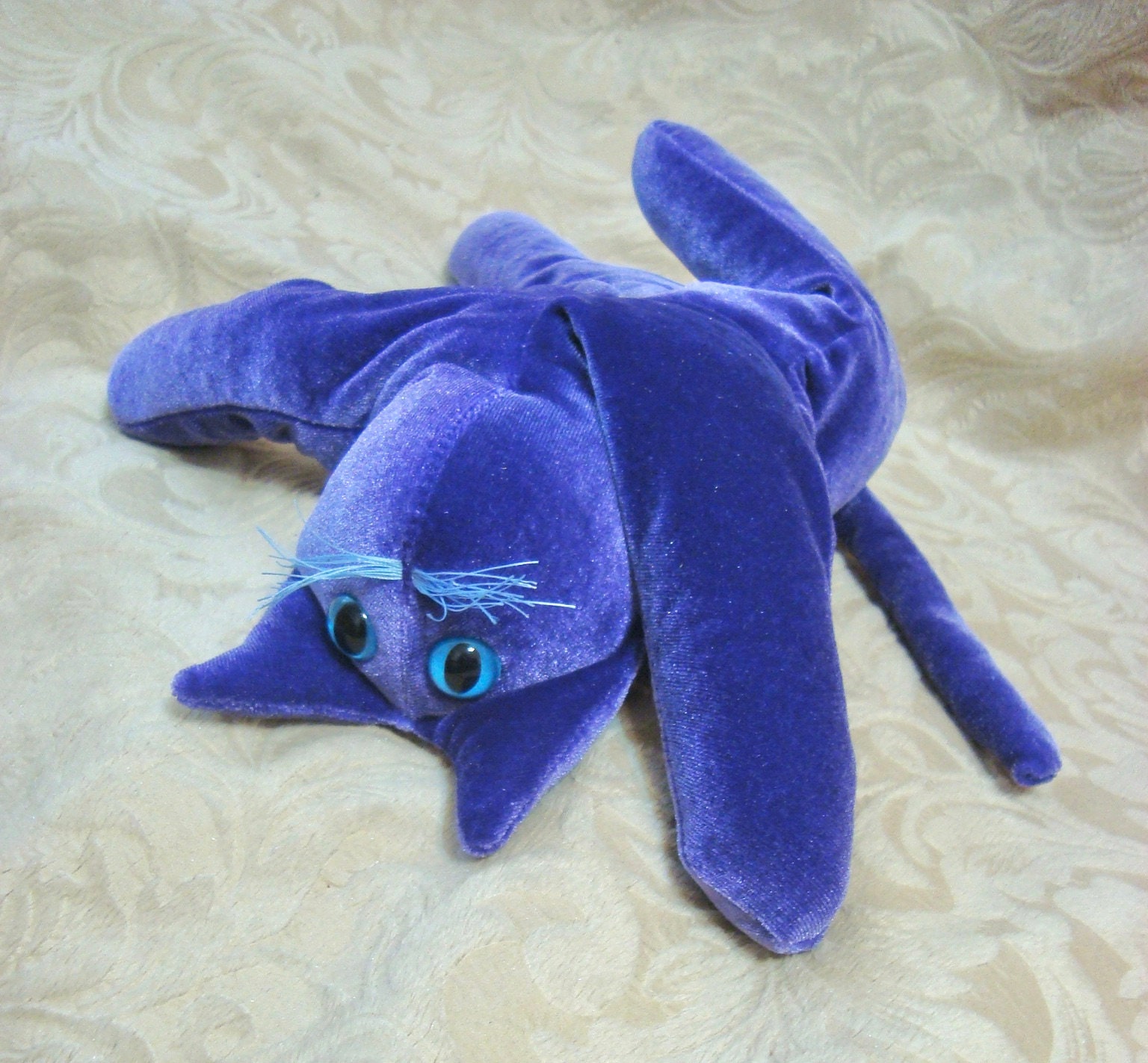 Violet velvet stuffed cat pretty and floppy ! Art & Collectibles Art ...