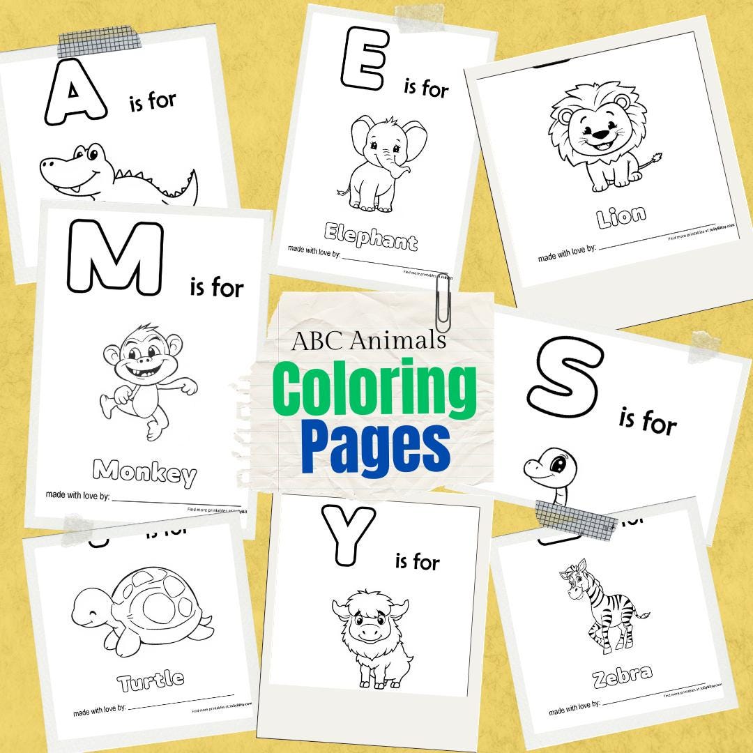 ABC Animals Coloring Pages - Etsy