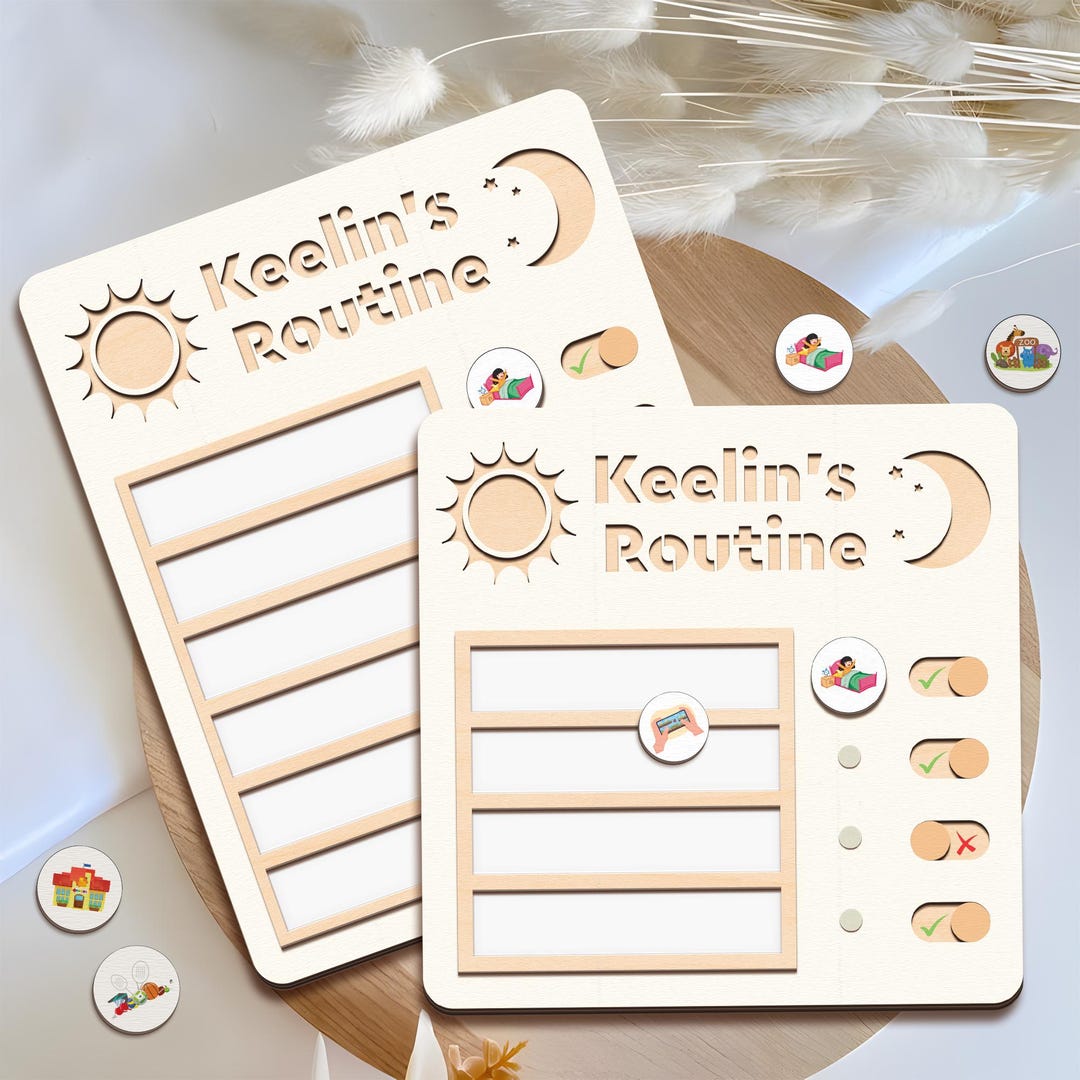 Wooden Daily Routine Chart for Kids, Personalized Morning Bedtime ...