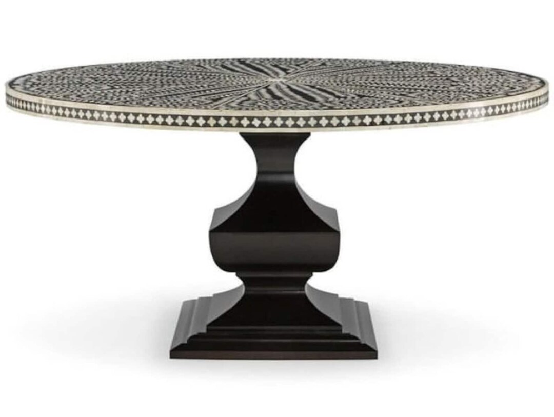 Handmade Bone Inlay Round Dining Table – Inlaid Wood Table | Boho ...