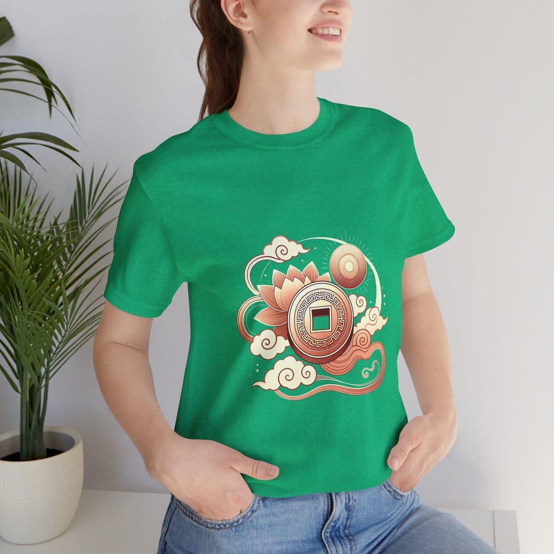 Feng Shui Y2K Golden Chinese Coin Lotus Tee | Feng Shui Coin T-shirt ...