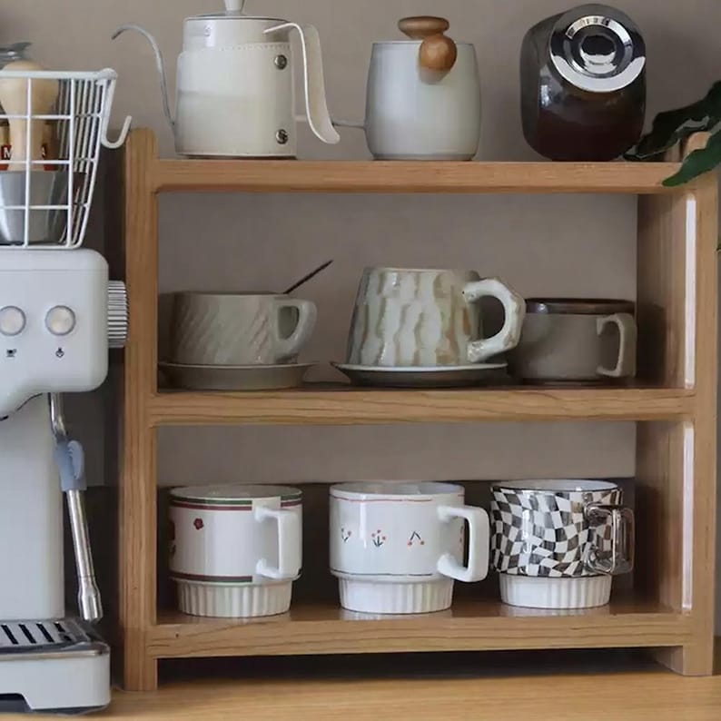 Desktop Coffee & Tea Cup Organiser,solid Wood Shelf,small Lattice ...