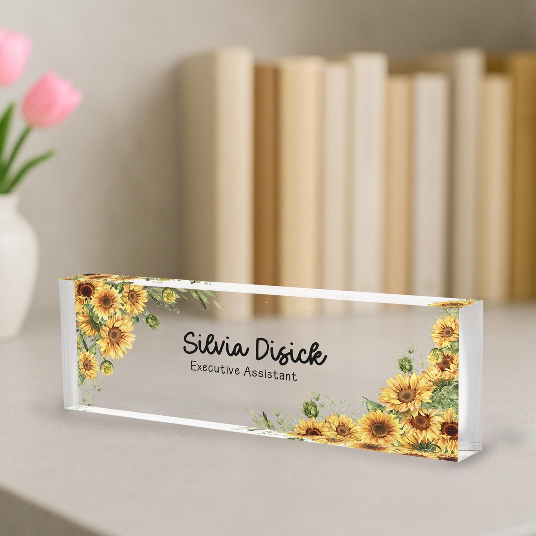 Personalized Desk Name Plate, Sunflower Office Decor, Executive ...
