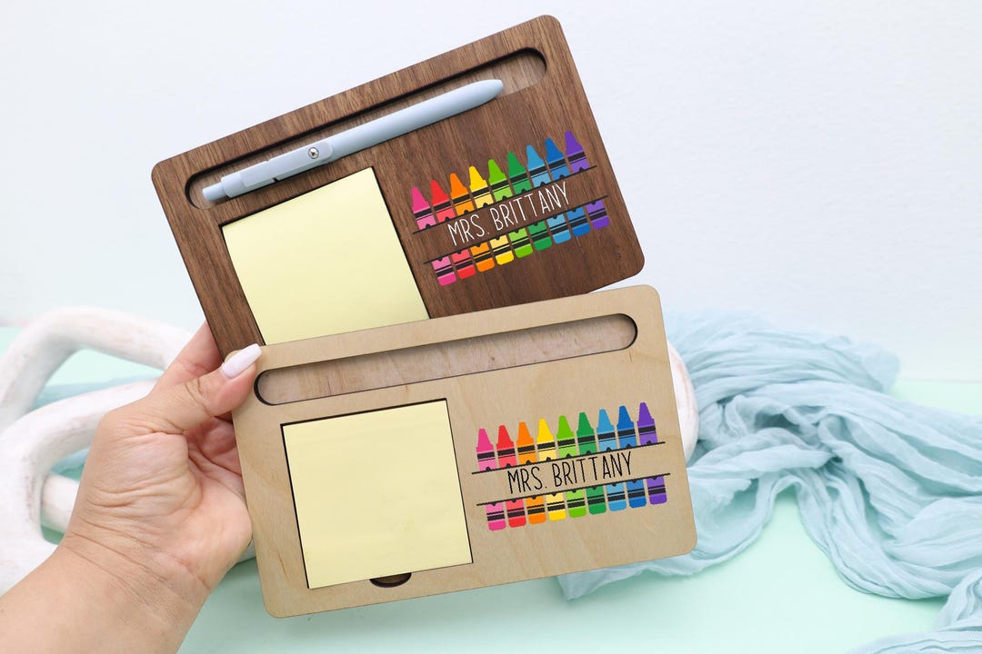 Personalized Teacher Sticky Note Holder, Custom Crayon Sticky Note Pad ...