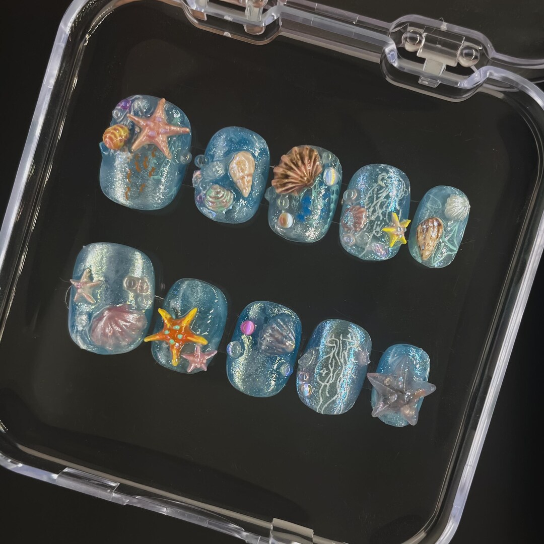 Pearlygood | 3D Ocean Fantasy Press on Nails 14 - Mermaidcore Seashell ...