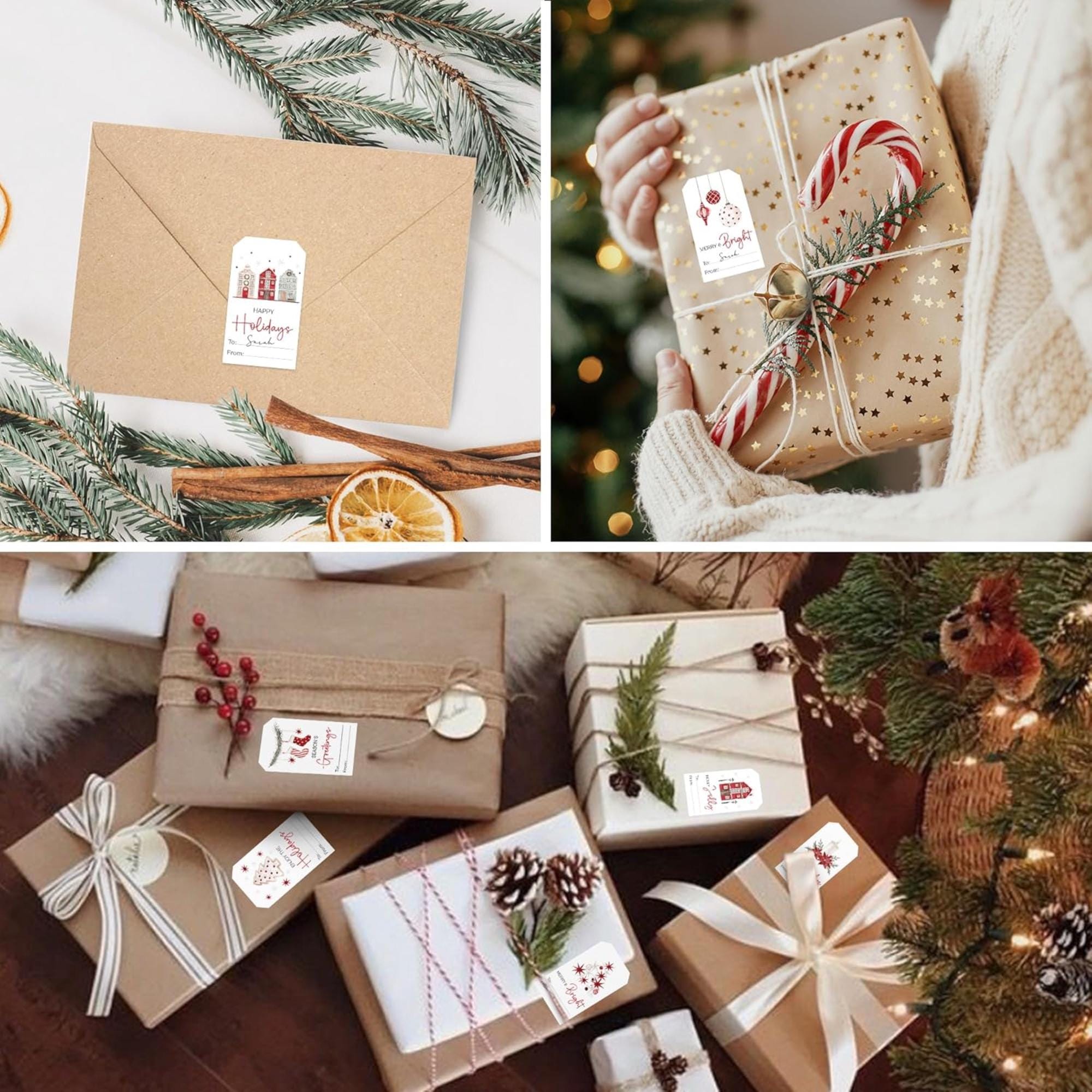 210pcs Classic Christmas Gift Stickers – Red & White Hand-painted ...