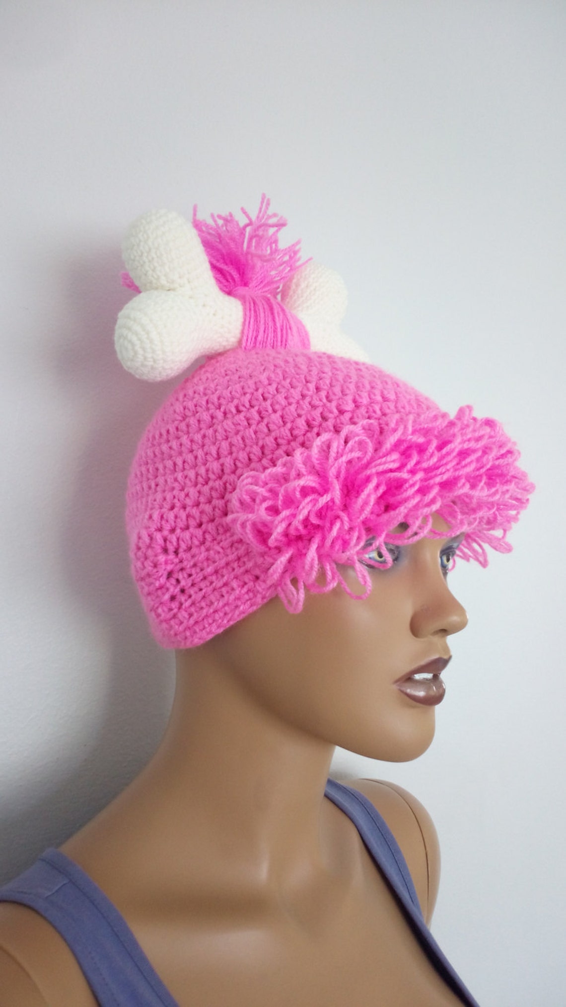 Hot Pink Crochet Flintstone Inspired Pebbles Wig Hathot Pink | Etsy