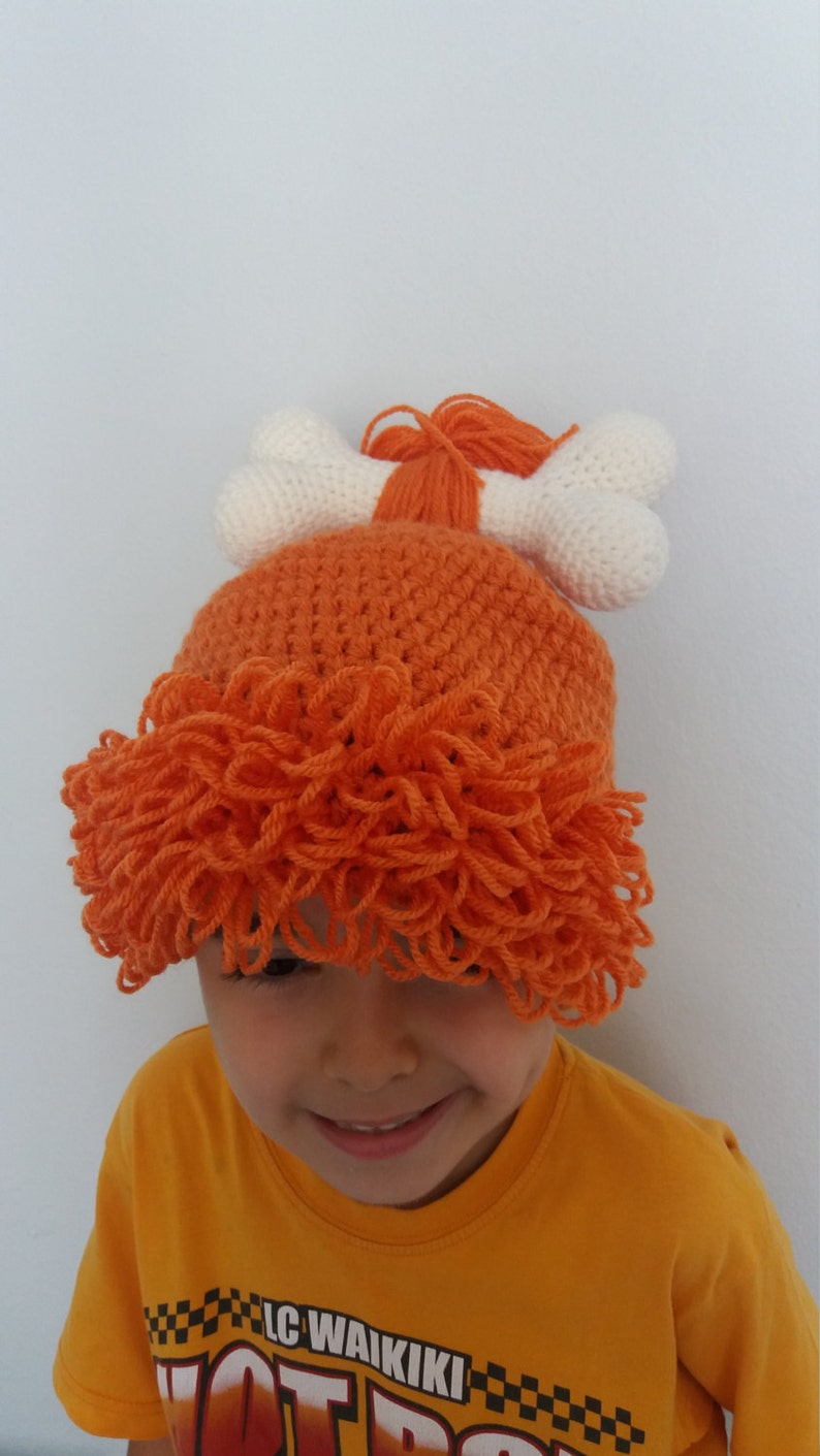 Orange Crochet Flintstone Inspired Pebbles Wig Hat,orange Hair Beanie ...