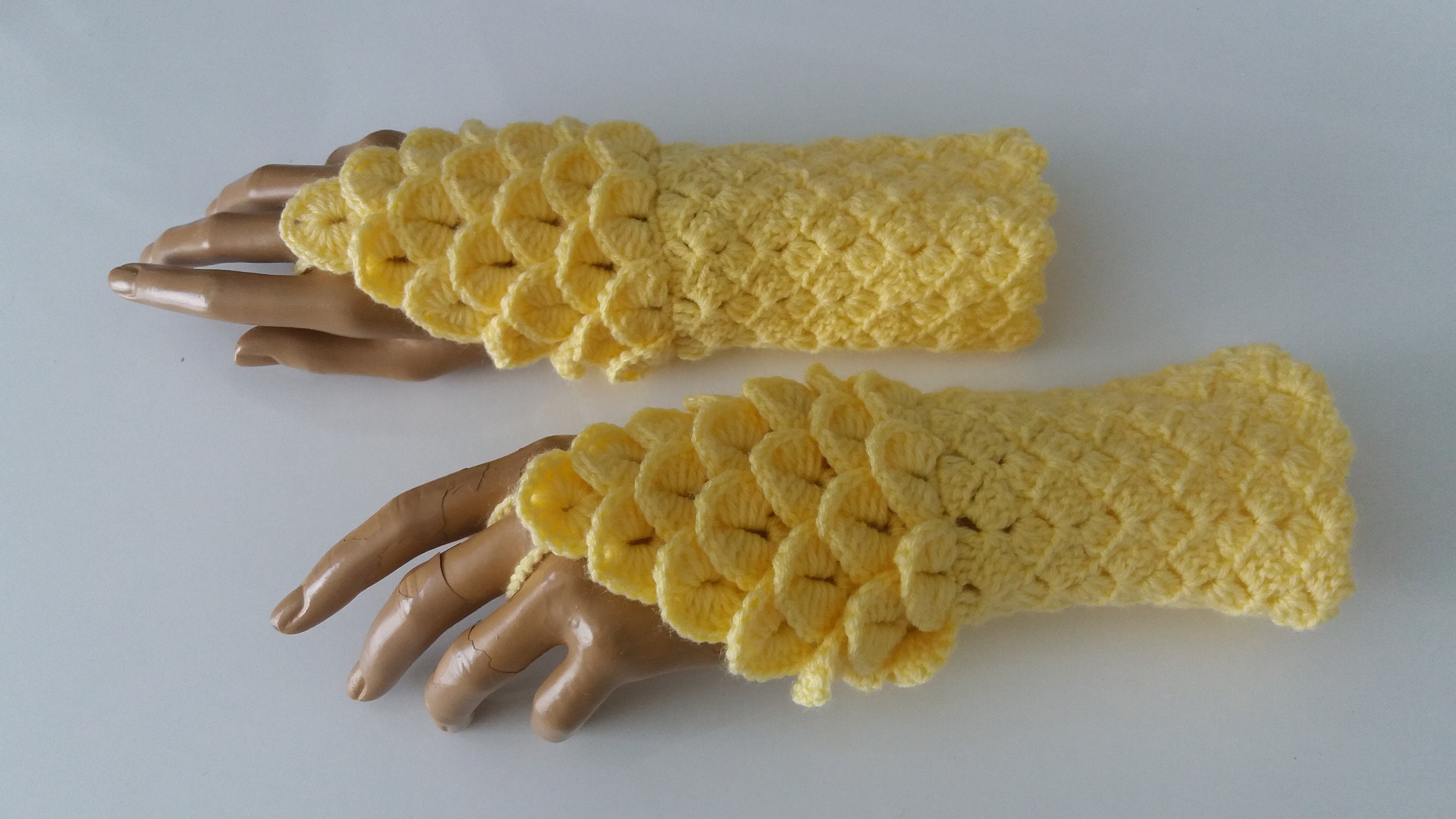 Crocodile Stitch Yellow Gauntlets-fingerless Gloves, Arm Warmers - Etsy