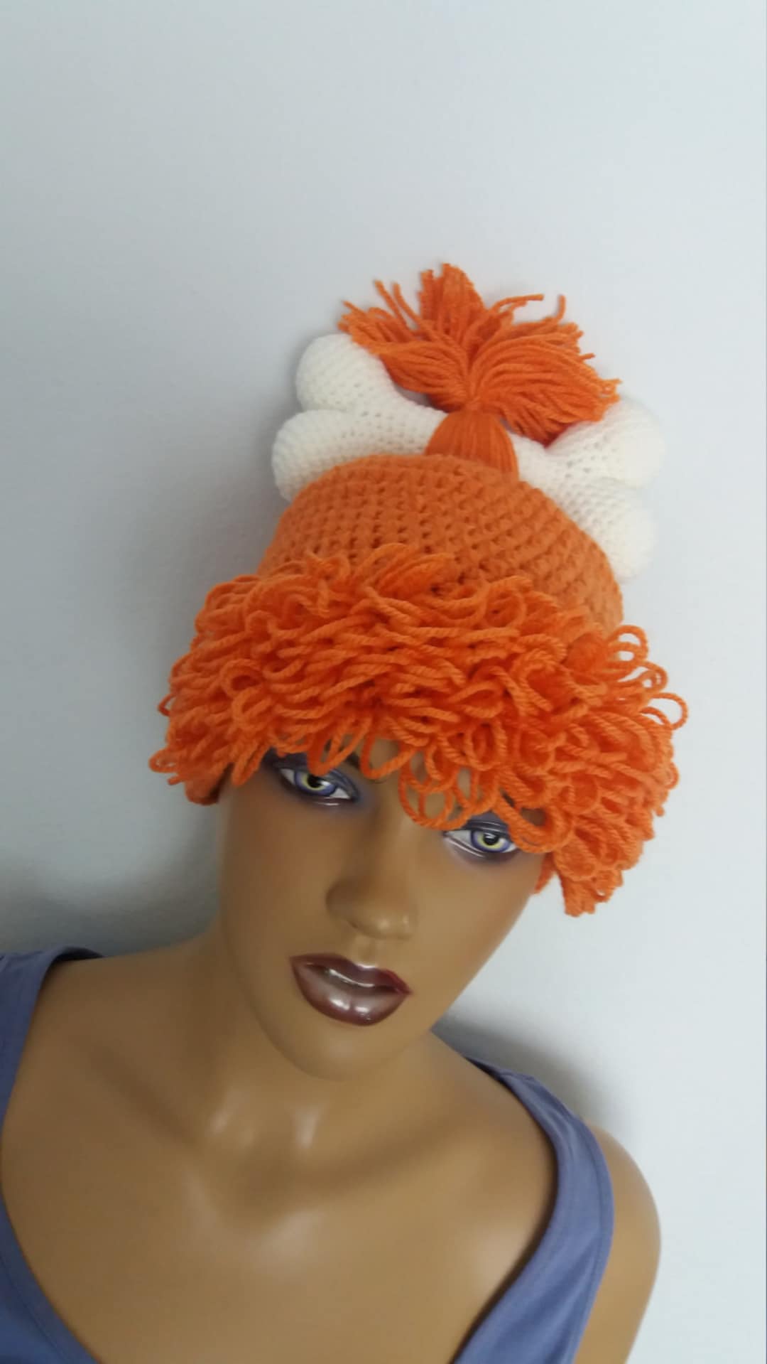 Orange Crochet Flintstone Inspired Pebbles Wig Hat,orange Hair Beanie ...