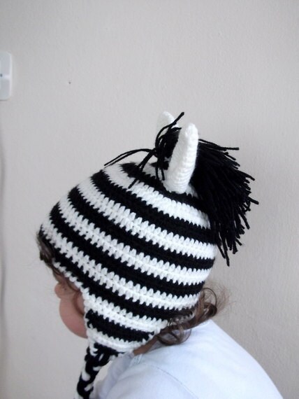 Crochet Zebra Hat with Ear Flaps Photography Prop for | Etsy