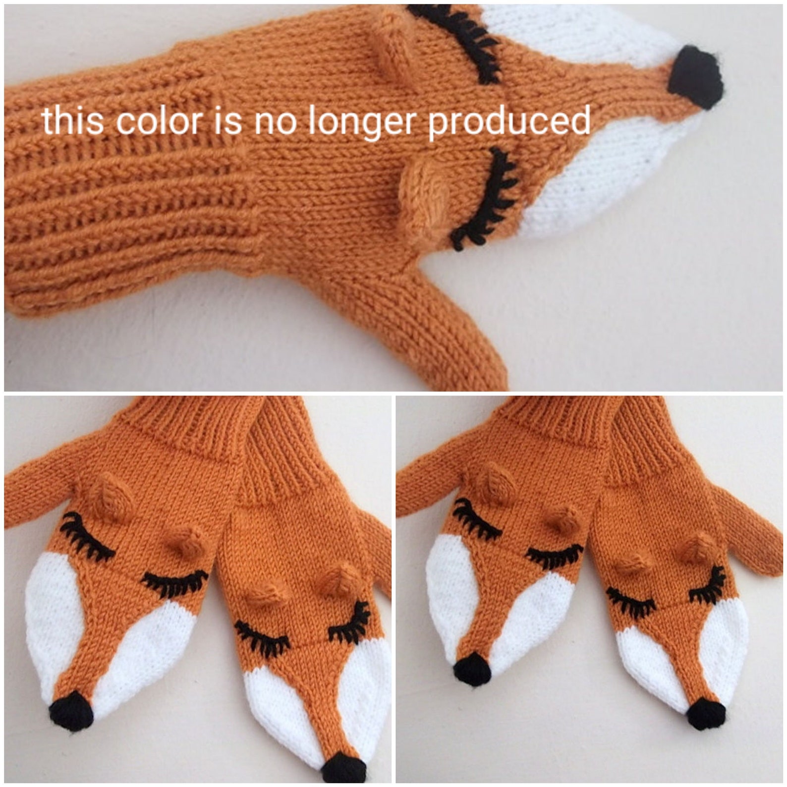 Knit Fox Mittens Gloves Hand Knit Fox Mittens-adult Size - Etsy
