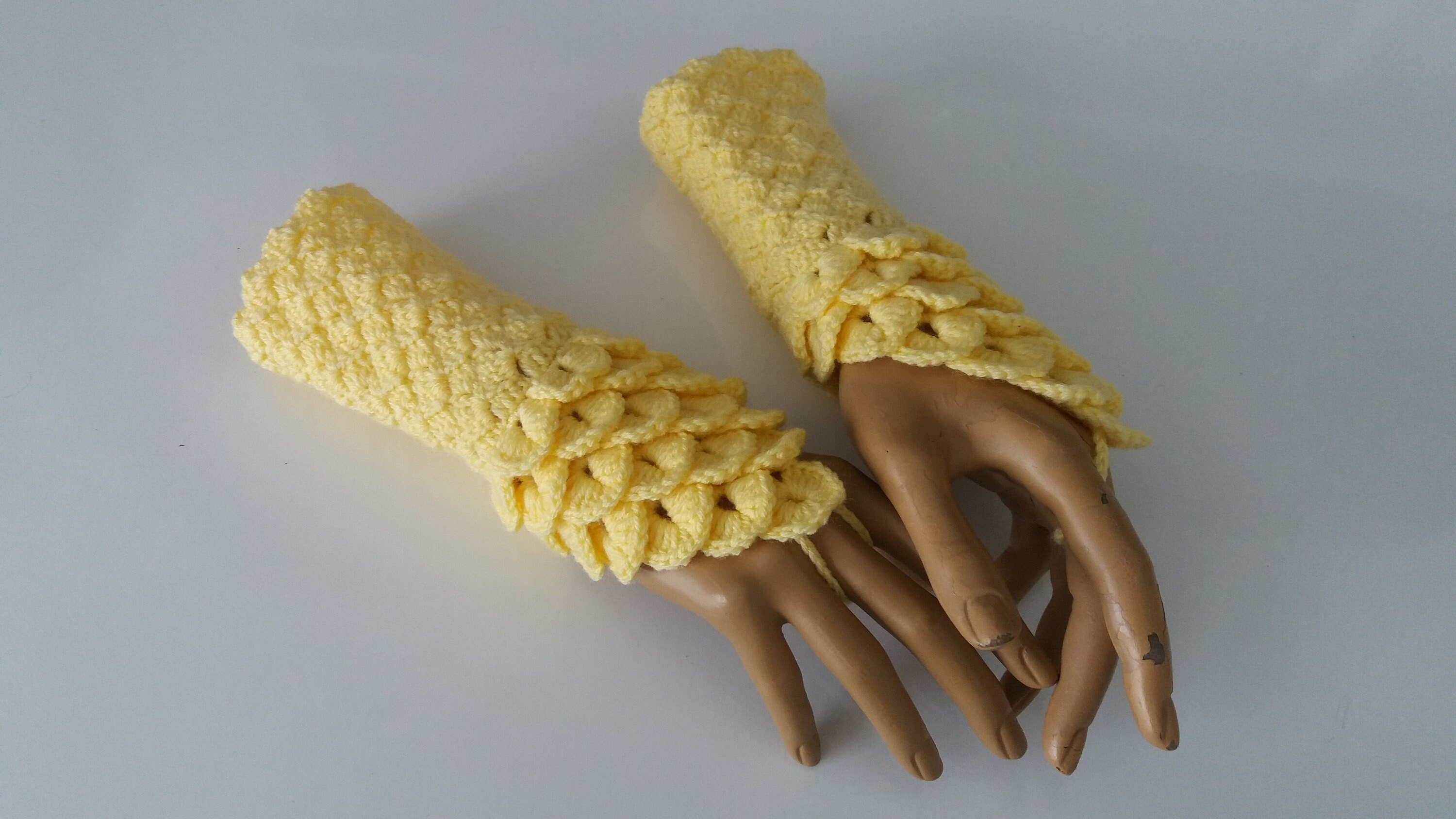 Crocodile Stitch Yellow Gauntlets-fingerless Gloves, Arm Warmers - Etsy