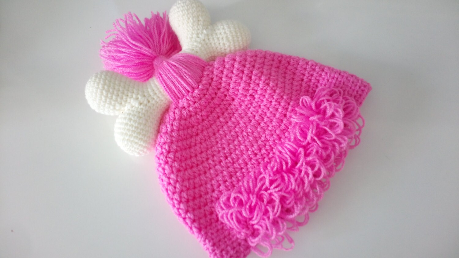 Hot pink Crochet Flintstone Inspired Pebbles Wig HatHot pink | Etsy