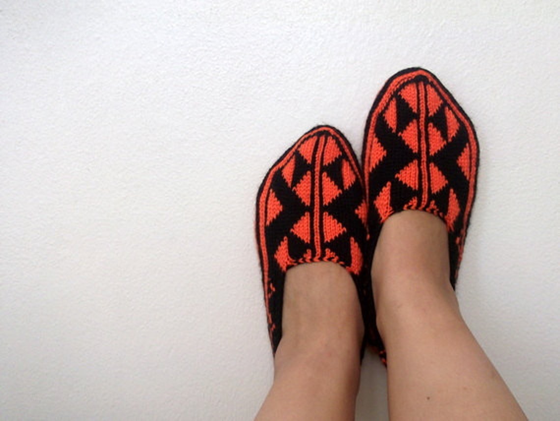 Hand Knit Women House Slipper Winter Home Slippers Adult Size Etsy