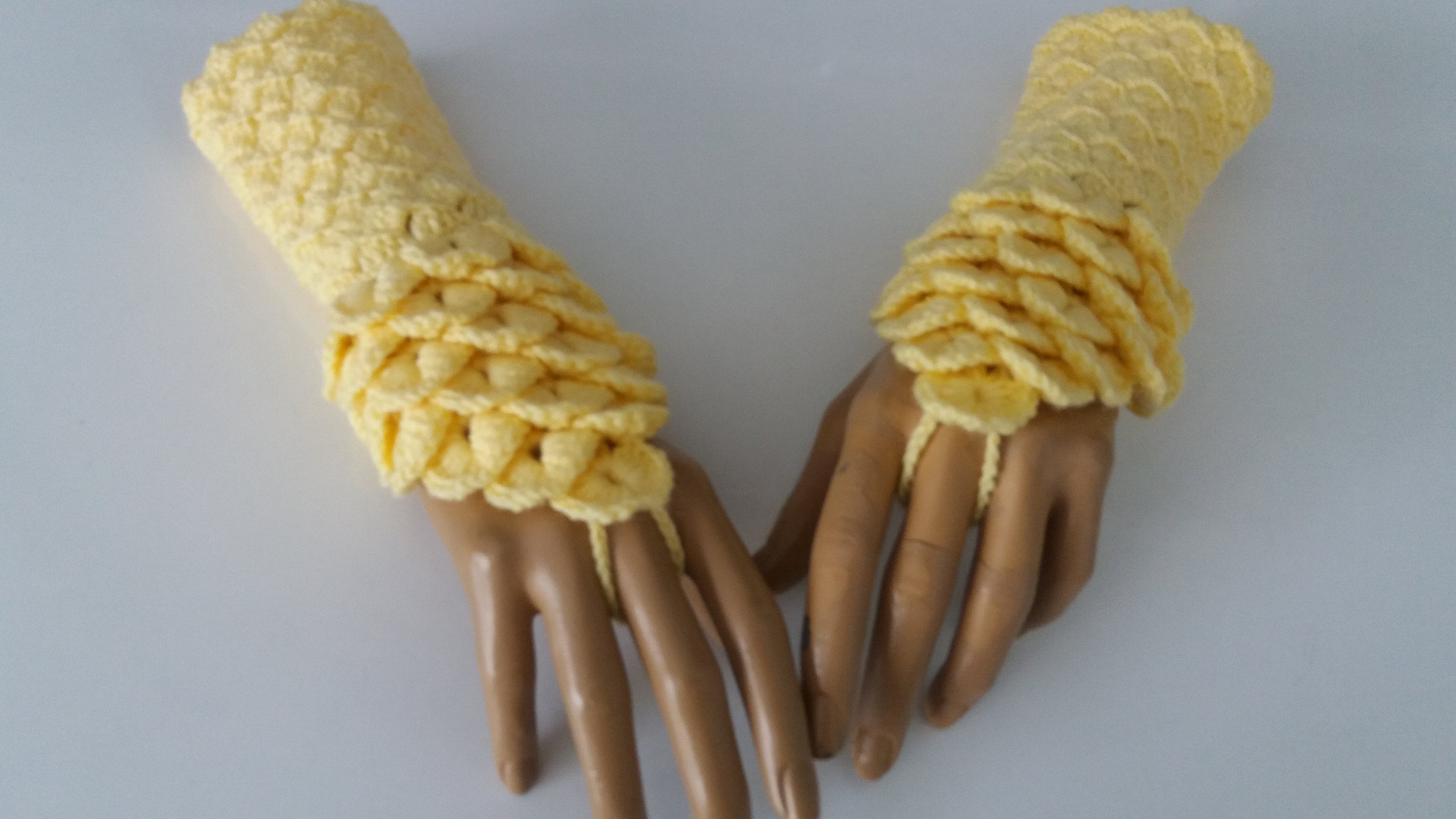 Crocodile Stitch Yellow Gauntlets-fingerless Gloves, Arm Warmers - Etsy