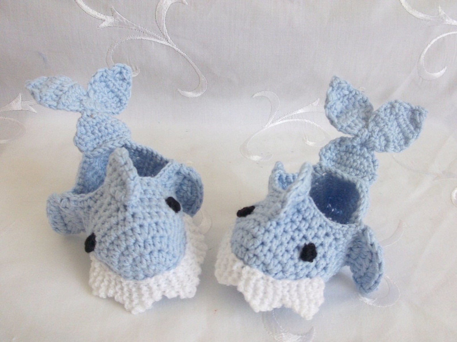 COTTON Crochet Baby Shark Slippers, Blue House Shoes-crochet Baby ...