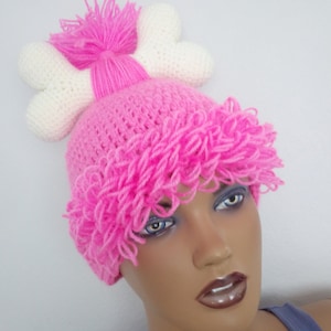 Hot Pink Crochet Flintstone Inspired Pebbles Wig Hat,hot Pink Hair ...