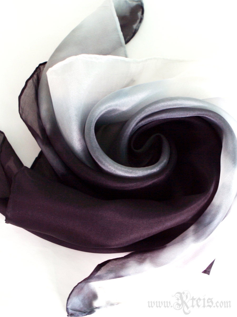Black and White Ombre Silk Scarf Abstract Painting - Etsy