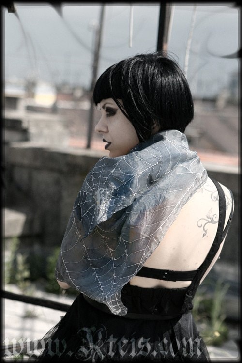 Noir Silk Scarf With Spiderweb Gothic Fashion - Etsy