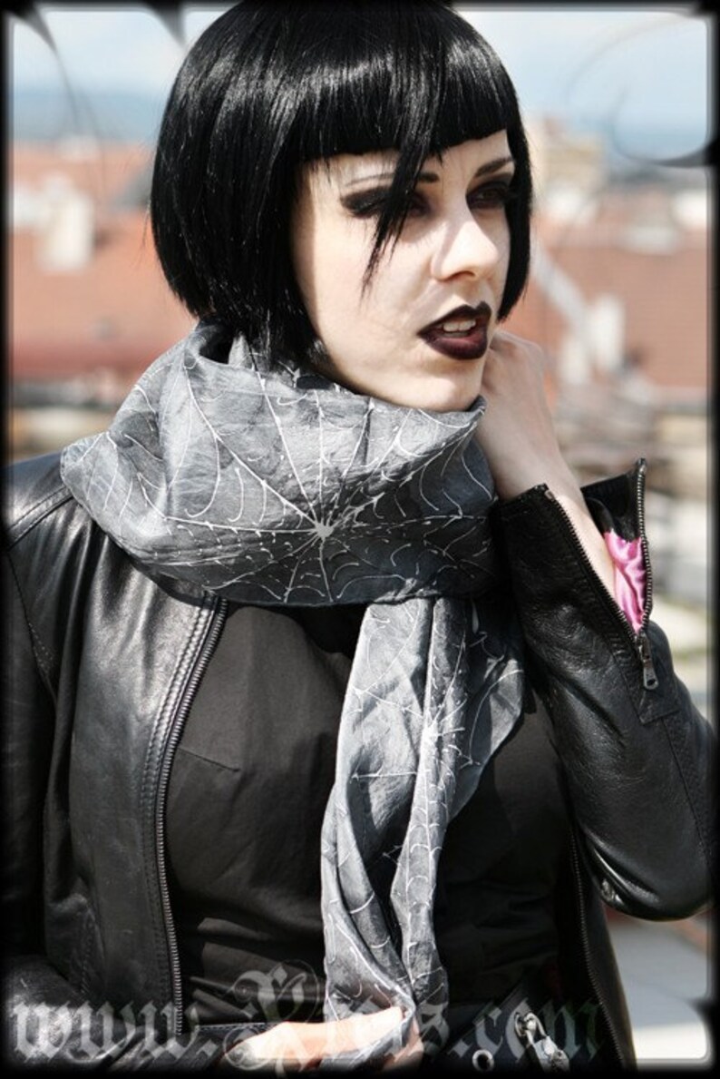 Noir Silk Scarf With Spiderweb Gothic Fashion - Etsy