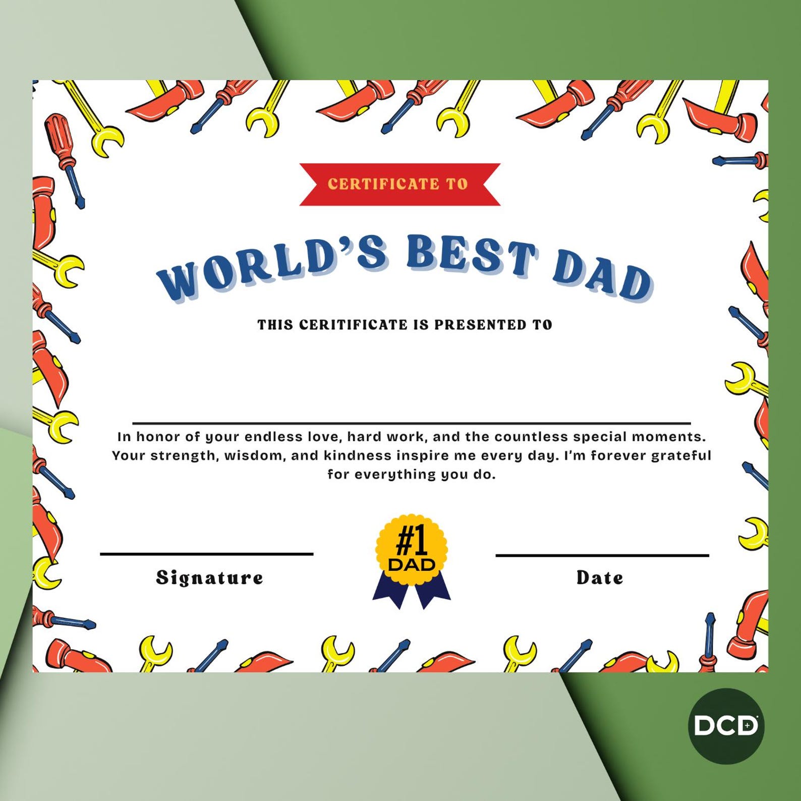 Printable World’s Best Dad Certificate | DIY Father’s Day Gift | Award ...