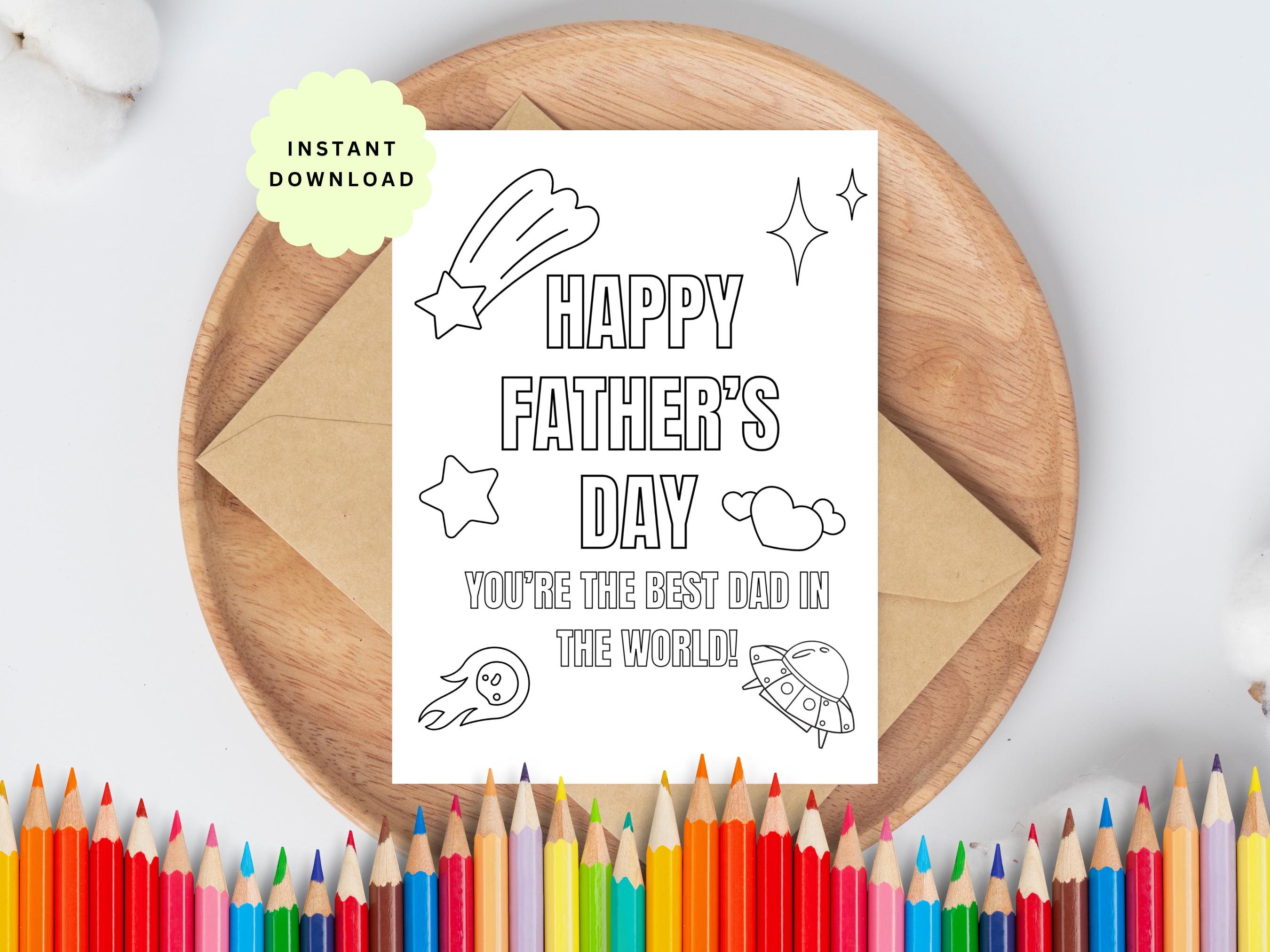 Father's Day Coloring Card for Kids - Printable Father's Day Card, DIY ...