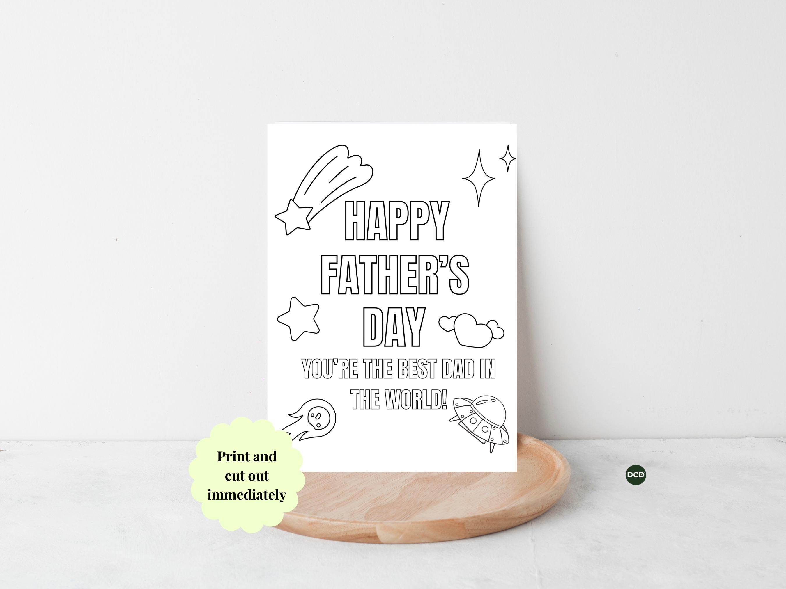 Father's Day Coloring Card for Kids - Printable Father's Day Card, DIY ...
