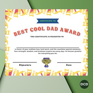 Printable World’s Best Dad Certificate | DIY Father’s Day Gift | Award ...