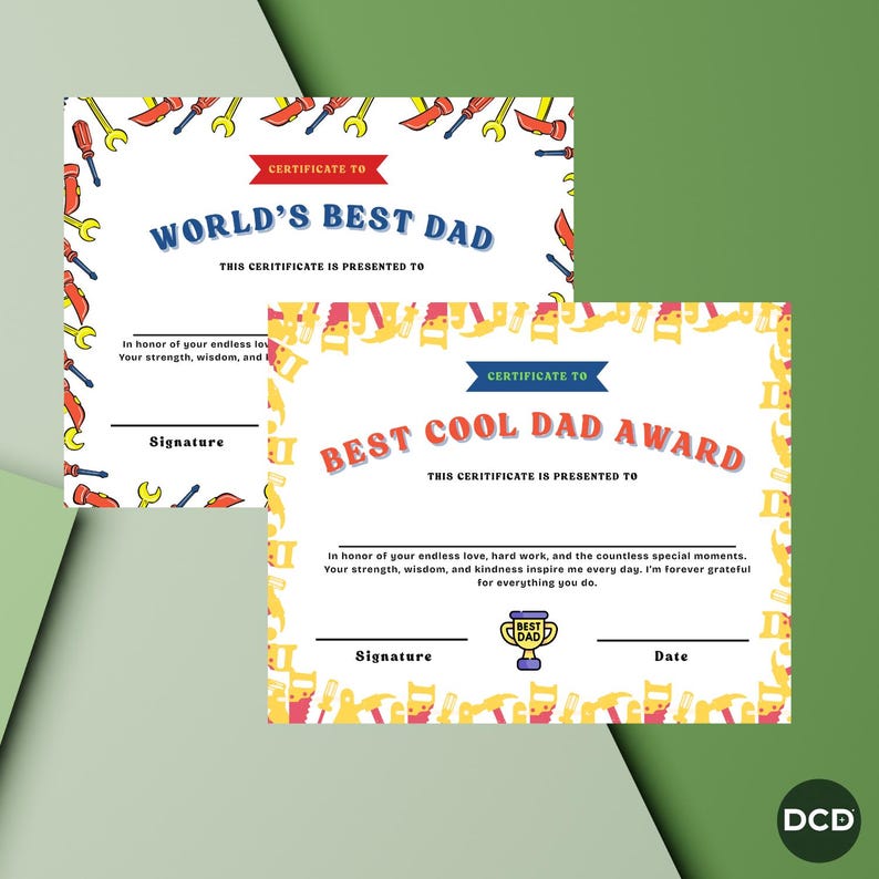 Printable World’s Best Dad Certificate | DIY Father’s Day Gift | Award ...