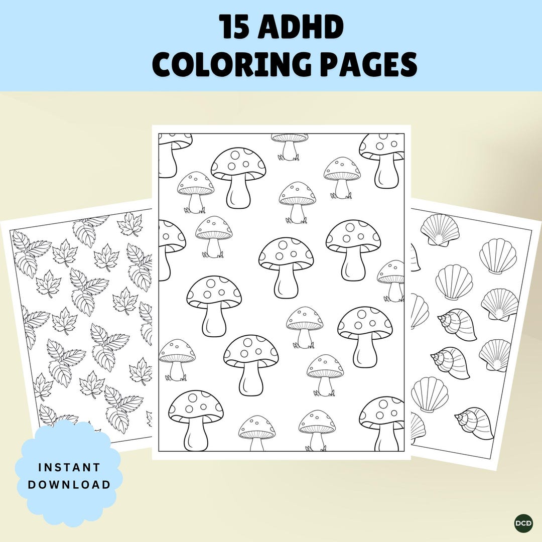 ADHD Coloring Pages for Teens & Adults | Mental Health Art Therapy | 15 ...