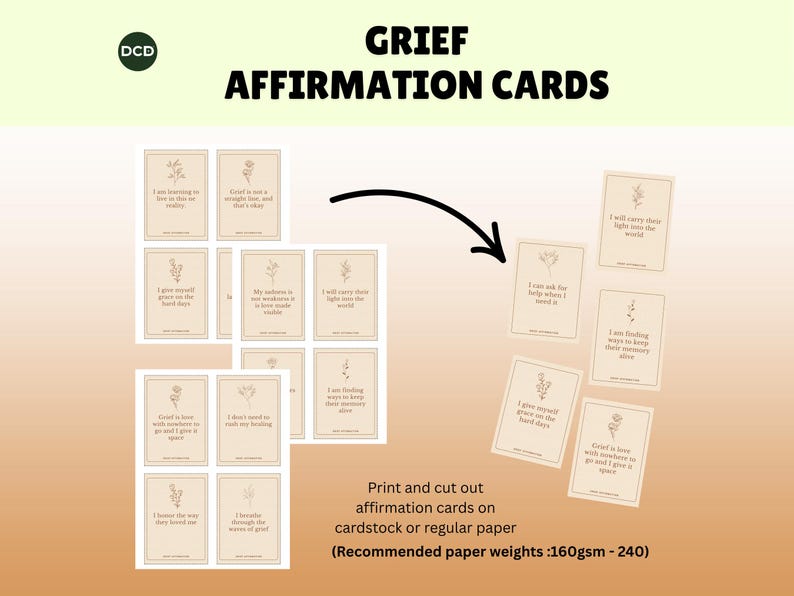 Grief Affirmation Cards: Printable Emotional Support and Coping Skills ...