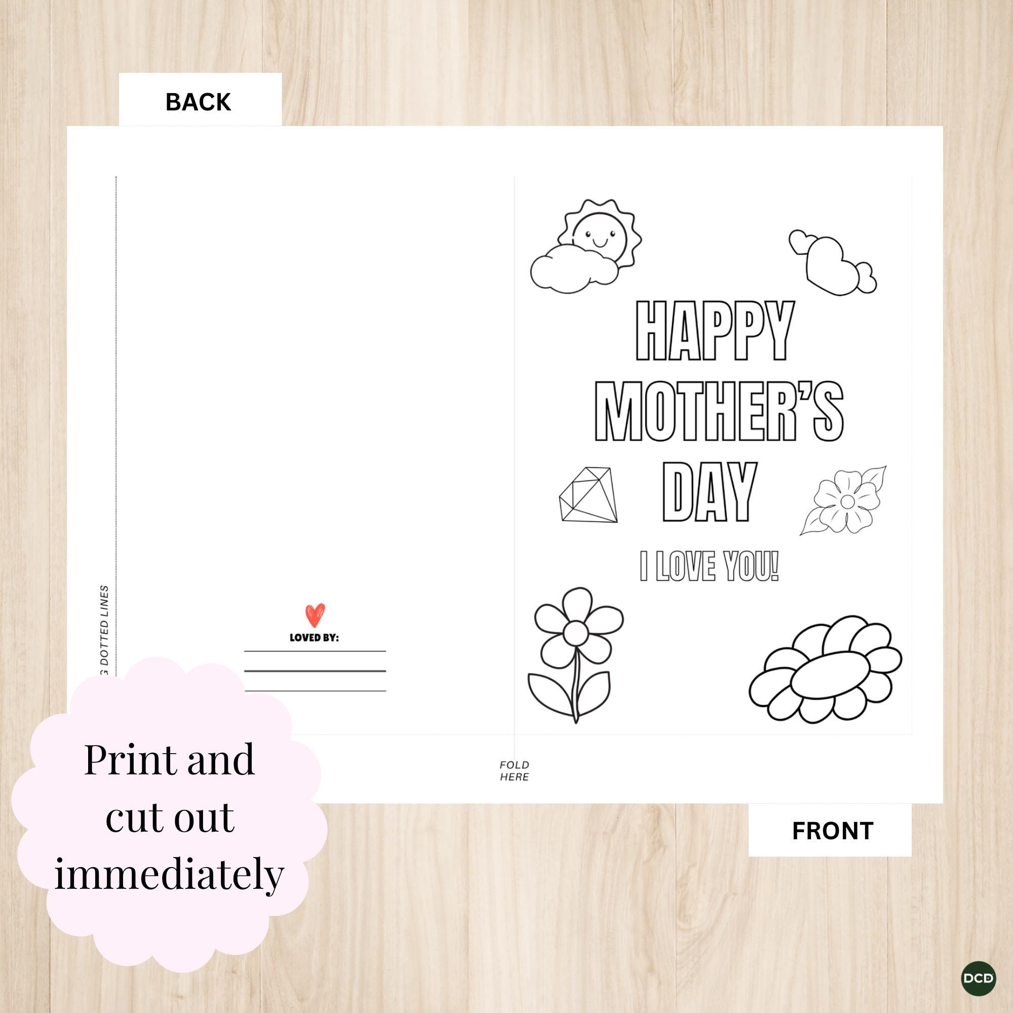Mother's Day Card Printable | Color Your Own Card | Best Mom Greeting ...
