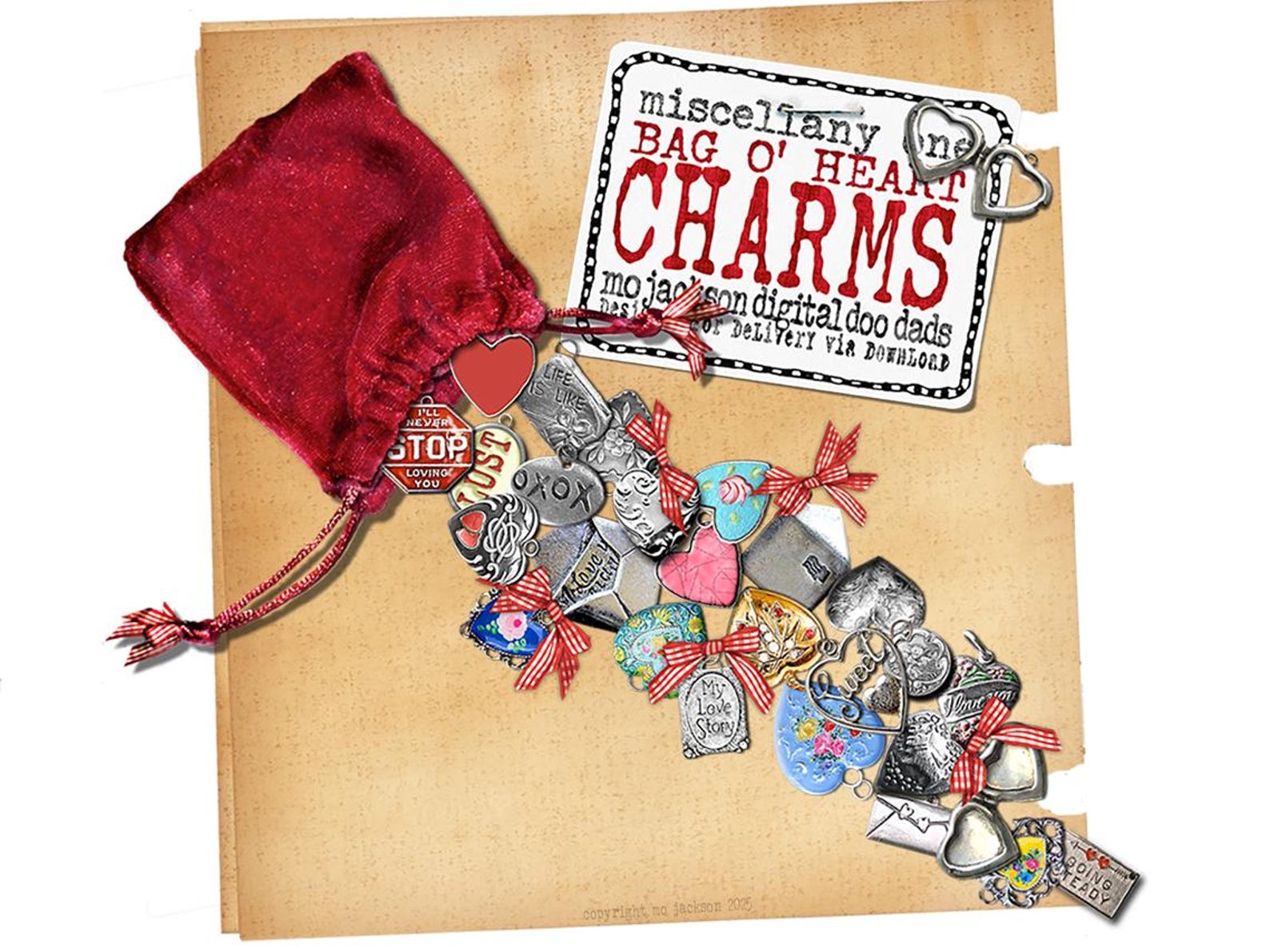 Vintage Heart Charms Clipart: Digital Scrapbook Embellishments (digital ...