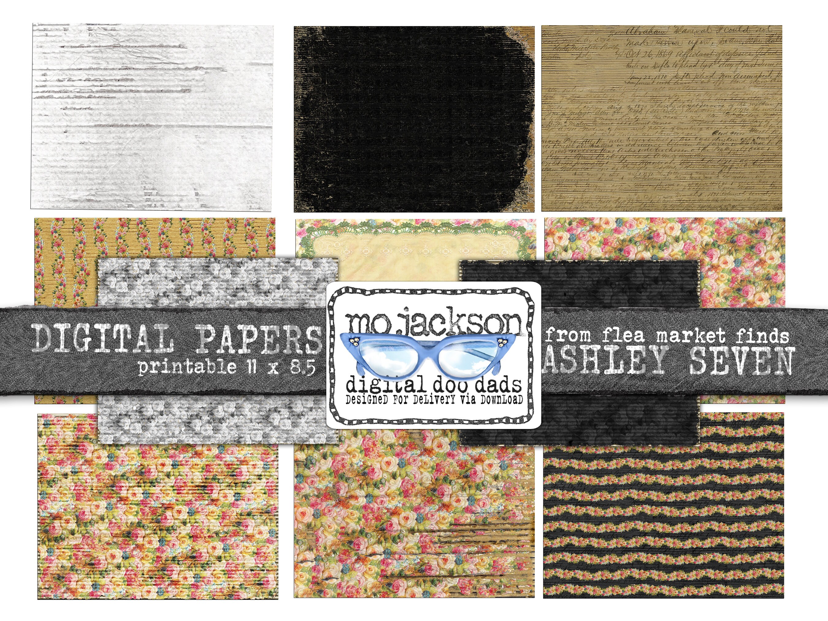 Digital Printable Paper 11 X 8.5 Inch Format Junk Journal Scrapbook ...