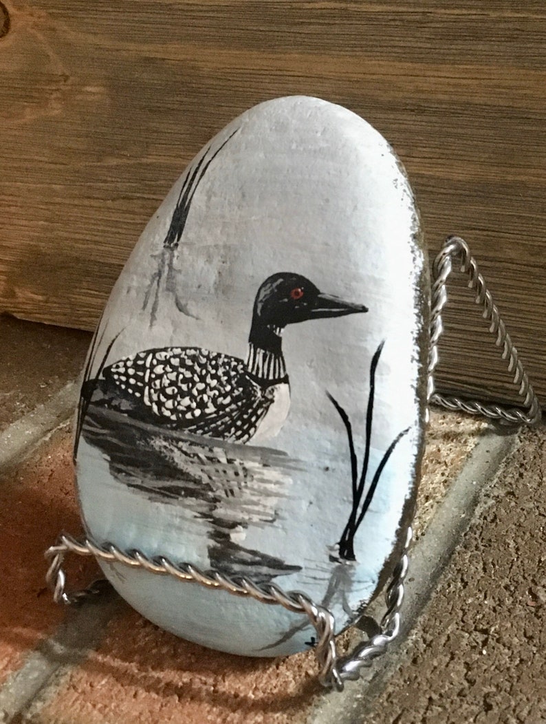 Loon hand painted rock gift for anyone original one of a kind | Etsy