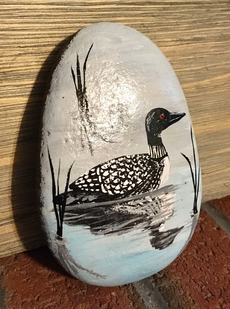 Loon hand painted rock gift for anyone original one of a kind | Etsy